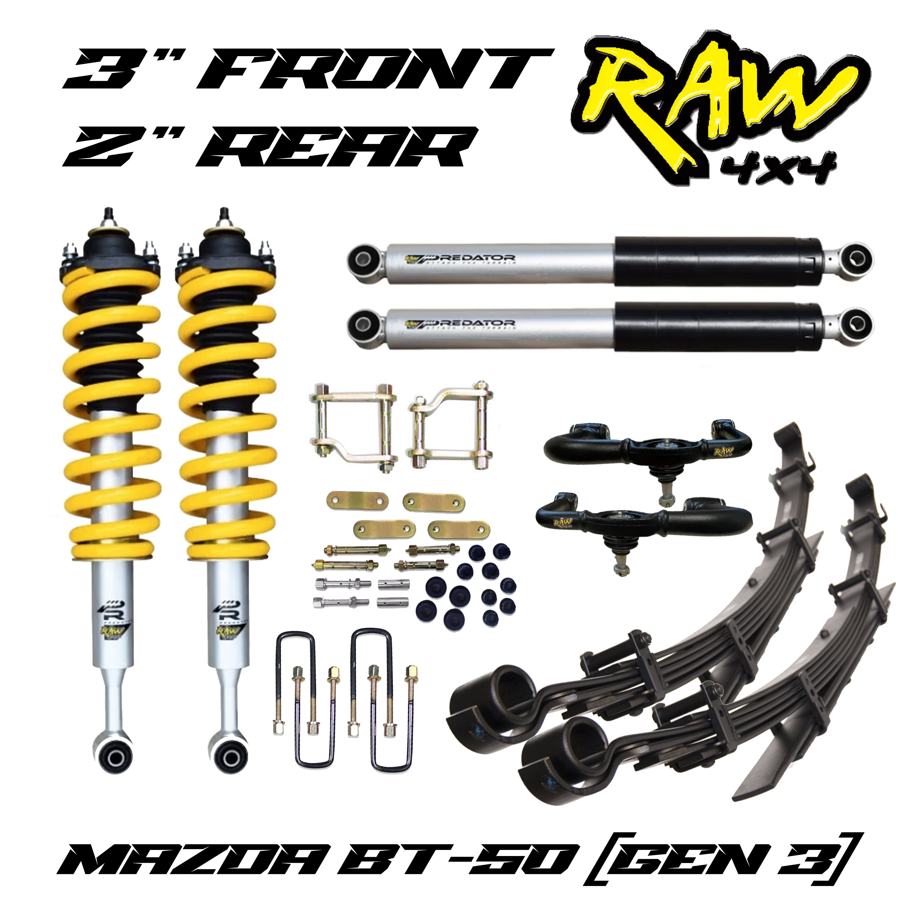 RAW 4x4 3" Front / 2" Rear 50-75mm PREDATOR XPR Performance Lift Kit ...